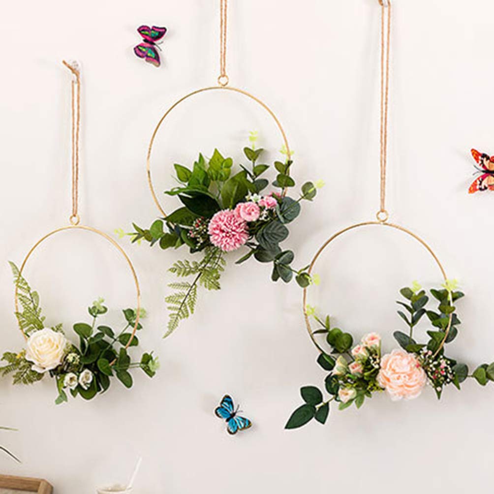 LIOOBO Floral Hoop Wreath Minimalist Fashion Nordic Style Artificial Wreath Hanging Hemp Rope Decor for Garden Home Lawn