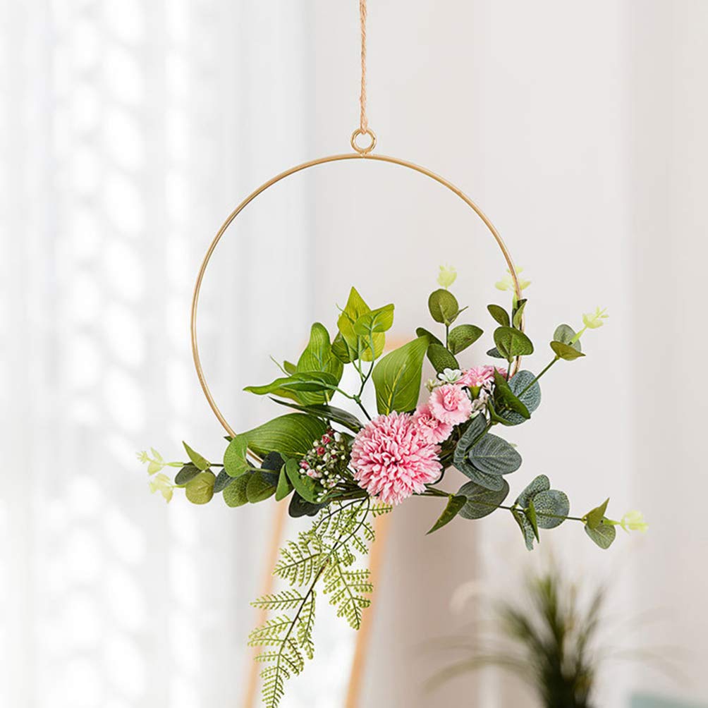 LIOOBO Floral Hoop Wreath Minimalist Fashion Nordic Style Artificial Wreath Hanging Hemp Rope Decor for Garden Home Lawn