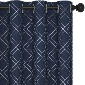 deconovo sliding glass door curtains (52x108 inch, navy blue/silver, 2 panels) light blocking panels, thermal drapes, silver patterned window treatments