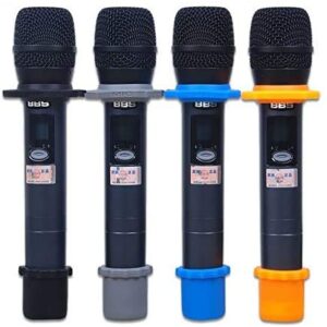 ytykinoy 4 sets wireless handheld microphone shakeproof anti-rolling mic protection silicone ring & bottom rod sleeve holder stand for ktv device (4 colors)