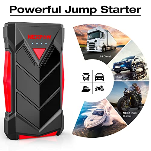 NEXPOW Portable Jump Starter,12V Car Battery Jump Starter Power Pack with USB Quick Charge (Up to 7L Gas or 5.5L Diesel Engine) Battery Booster with Built-in LED Light