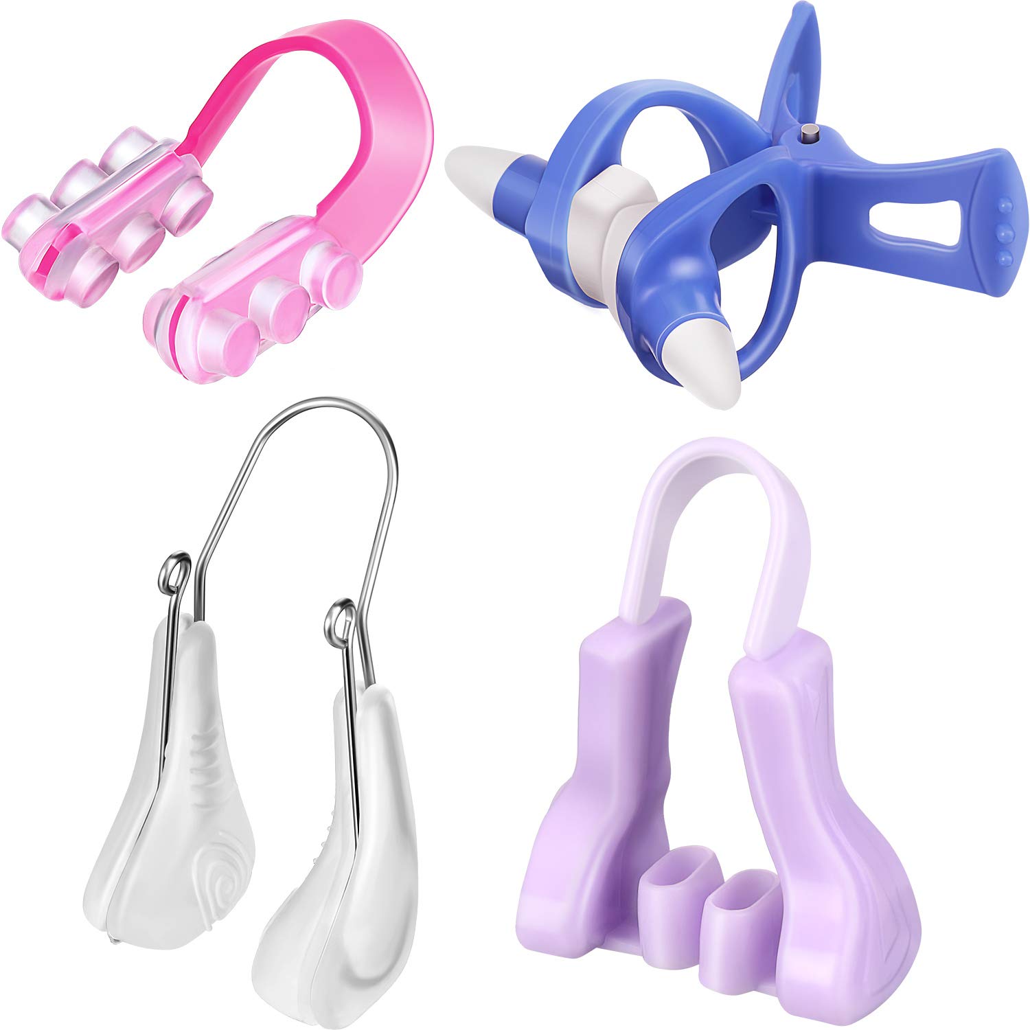 Frienda Nose Slimming Clips Set, 4 Pieces Silicone Nose Bridge Lifting Clips for Women (Purple, Pink, Blue, Transparent)