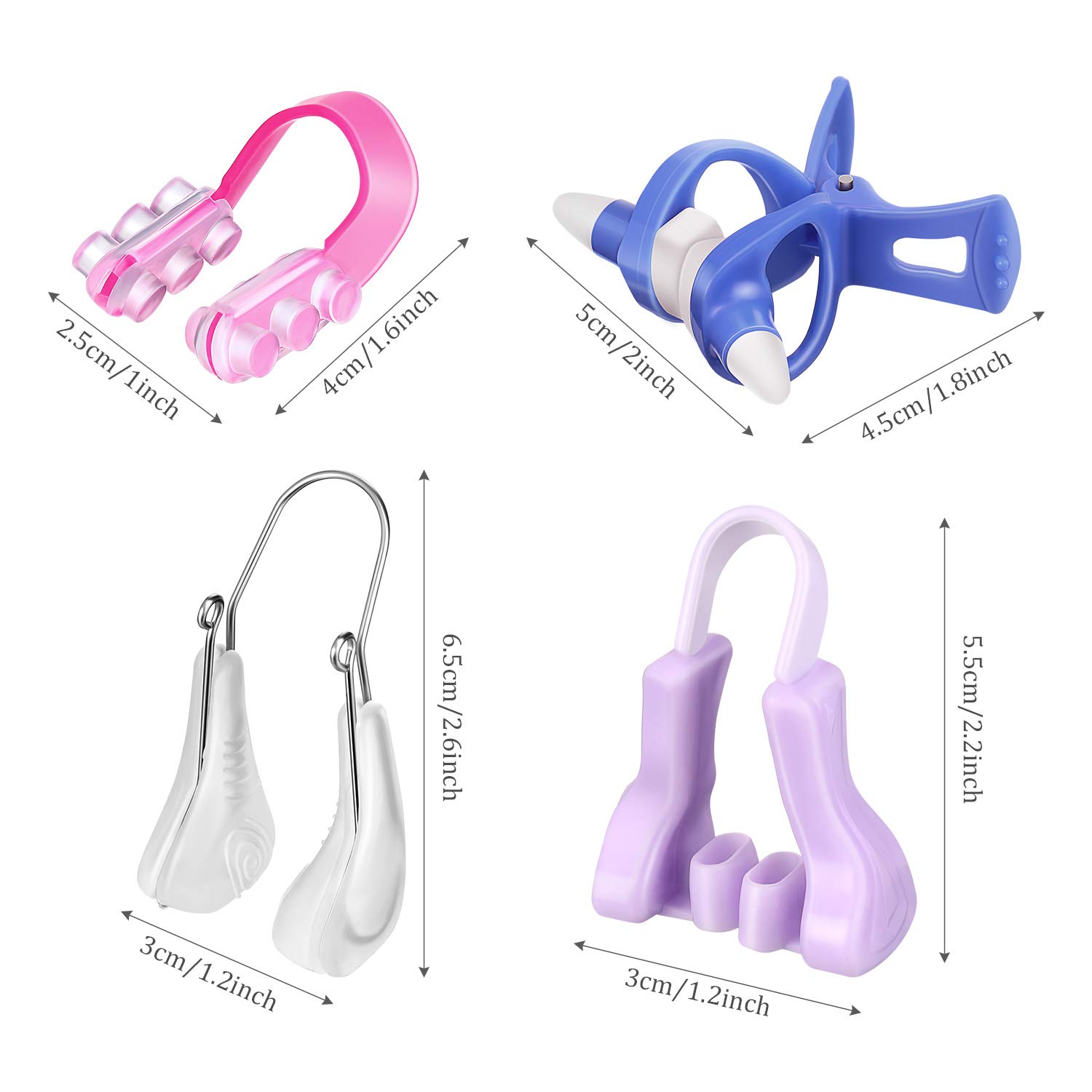 Frienda Nose Slimming Clips Set, 4 Pieces Silicone Nose Bridge Lifting Clips for Women (Purple, Pink, Blue, Transparent)