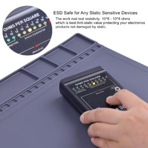 Anti-Static Mat ESD Safe for Electronic Includes ESD Wristband and Grounding Wire, HPFIX Silicone Soldering Repair Mat 932°F Heat Resistant for iPhone iPad iMac, Laptop, Computer, 15.9” x 12” Grey