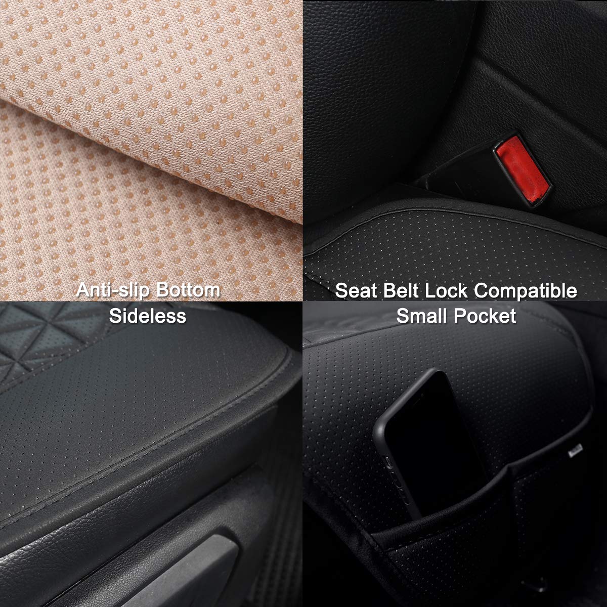 Black Panther 1 Pair Luxury PU Car Seat Covers Protectors for Front Seats, Triangle Pattern, Compatible with 95% Cars (Sedan/SUV/Pickup/Van) - Black