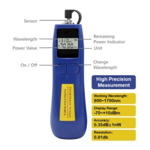 QIIRUN Optical Power Meter -70~+10 dBm Fiber Light Meter for Testing 6 Calibrated Wavelengths, 68g Light Weighted