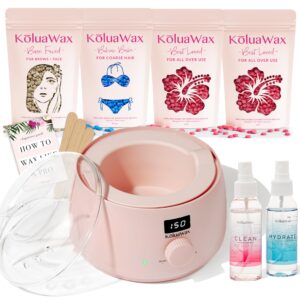 koluawax premium waxing kit for women - hot melt hard wax warmer for hair removal, eyebrow, bikini, legs, face, brazilian wax - machine, 4-pack beads, accessories, blush