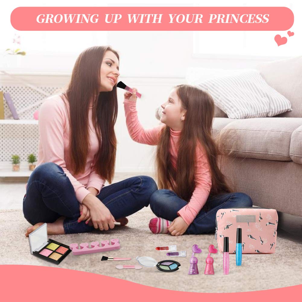 Kids Makeup Kit for Girls with Cosmetic Bag, Washable Makeup Toys for Girls 3 4 5 6 7 8 Year Old