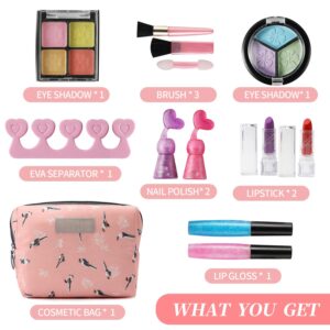 Kids Makeup Kit for Girls with Cosmetic Bag, Washable Makeup Toys for Girls 3 4 5 6 7 8 Year Old