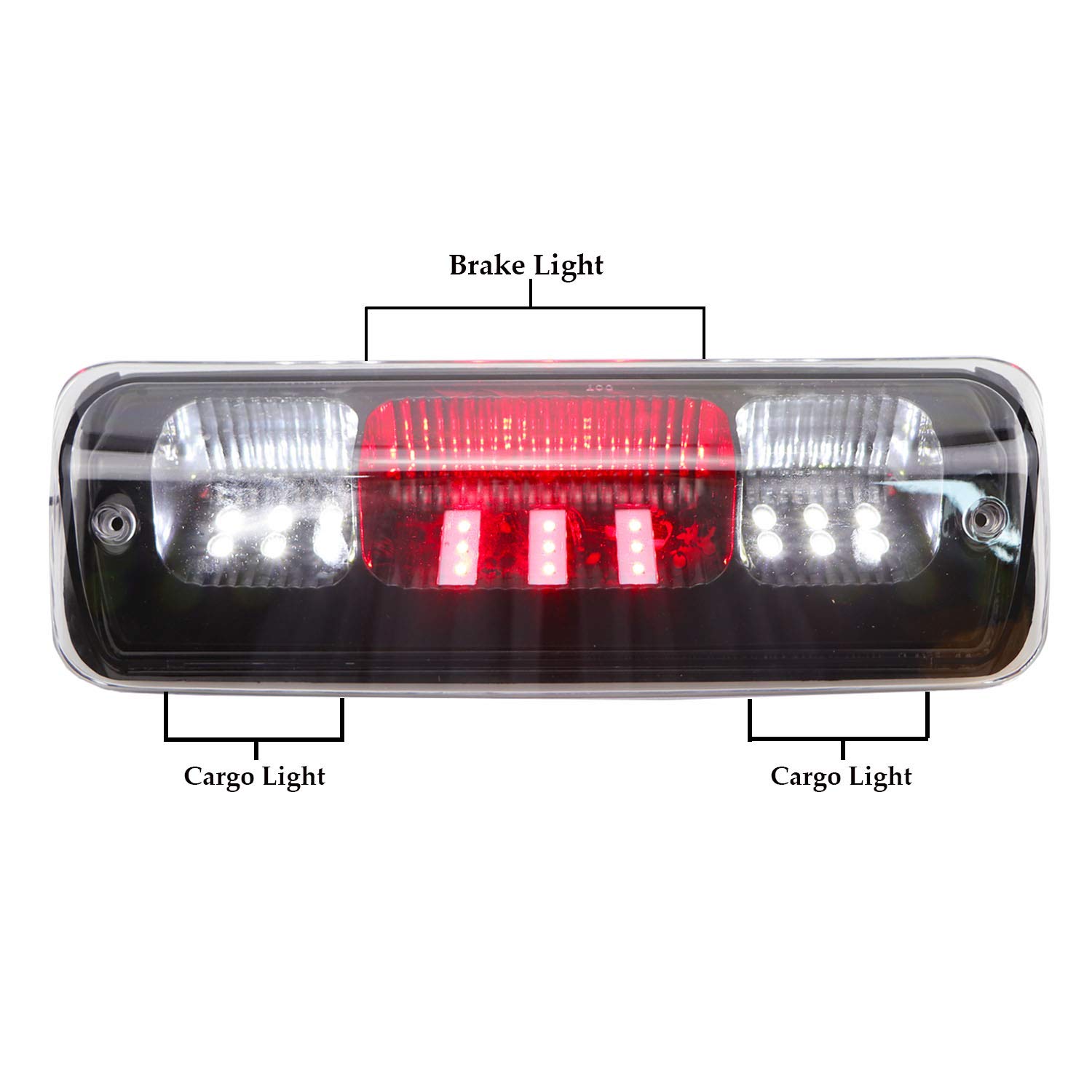 Replacement for Ford F-150 2004-2008 for Explorer Sport Trac 2007-2010 for Lincoln Mark LT 2006-2008 High Mount LED 3rd Tail Brake/Cargo Light (Black+Clear LEDs)