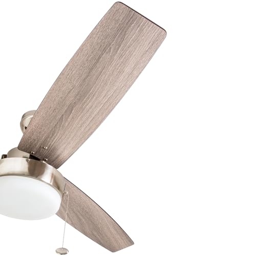 Prominence Home Statham, 52 Inch Contemporary Indoor LED Ceiling Fan with Light, Pull Chain, Dual Mounting Options, Modern Dual Finish Blades, Reversible Motor - 51019-01 (Brushed Nickel)