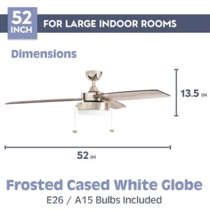 Prominence Home Statham, 52 Inch Contemporary Indoor LED Ceiling Fan with Light, Pull Chain, Dual Mounting Options, Modern Dual Finish Blades, Reversible Motor - 51019-01 (Brushed Nickel)