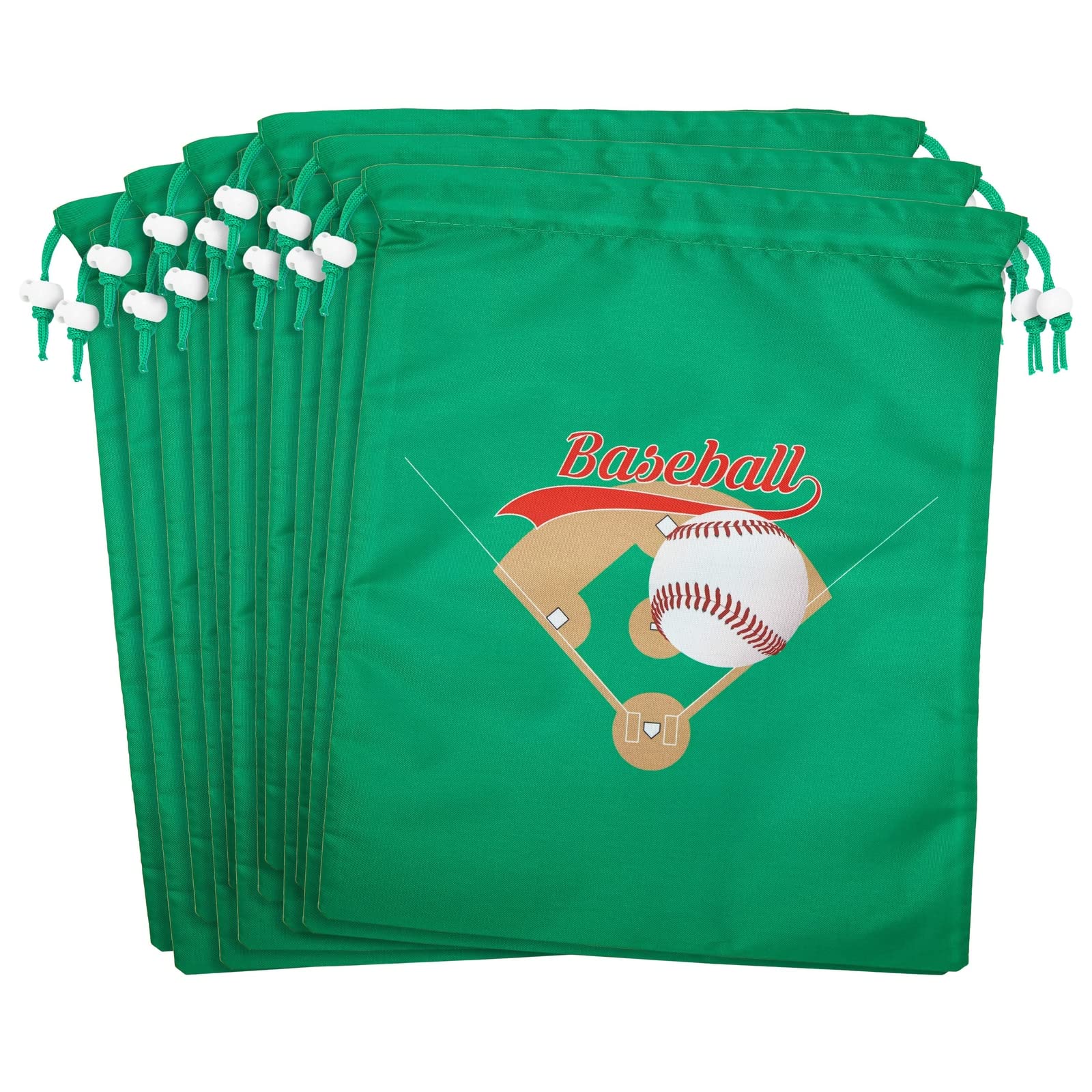 BLUE PANDA 12 Pack of Baseball Party Favor Bags, Drawstring Pouches for Birthday, Baby Shower, Sports Party (12 x 10 In)