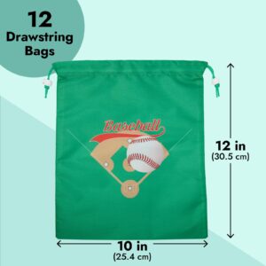 BLUE PANDA 12 Pack of Baseball Party Favor Bags, Drawstring Pouches for Birthday, Baby Shower, Sports Party (12 x 10 In)