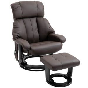 homcom massage recliner chair with ottoman, 360° swivel recliner and footstool, pu leather reclining chair with side pocket and remote control, brown