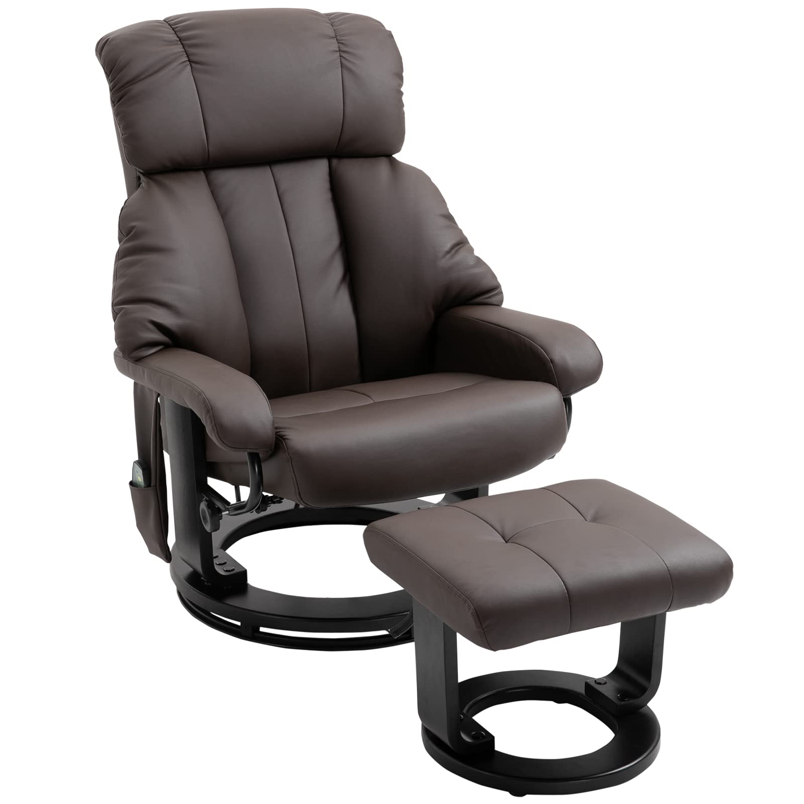 HOMCOM Massage Recliner Chair with Ottoman, 360° Swivel Recliner and Footstool, PU Leather Reclining Chair with Side Pocket and Remote Control, Brown