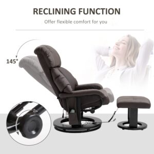 HOMCOM Massage Recliner Chair with Ottoman, 360° Swivel Recliner and Footstool, PU Leather Reclining Chair with Side Pocket and Remote Control, Brown