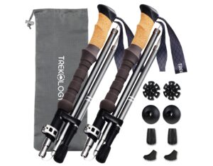 trekology trekking poles collapsible nordic hiking poles - cork handle 2pc ultralight folding walking sticks, hiking sticks, lightweight aluminum foldable trekking walking sticks for seniors women men