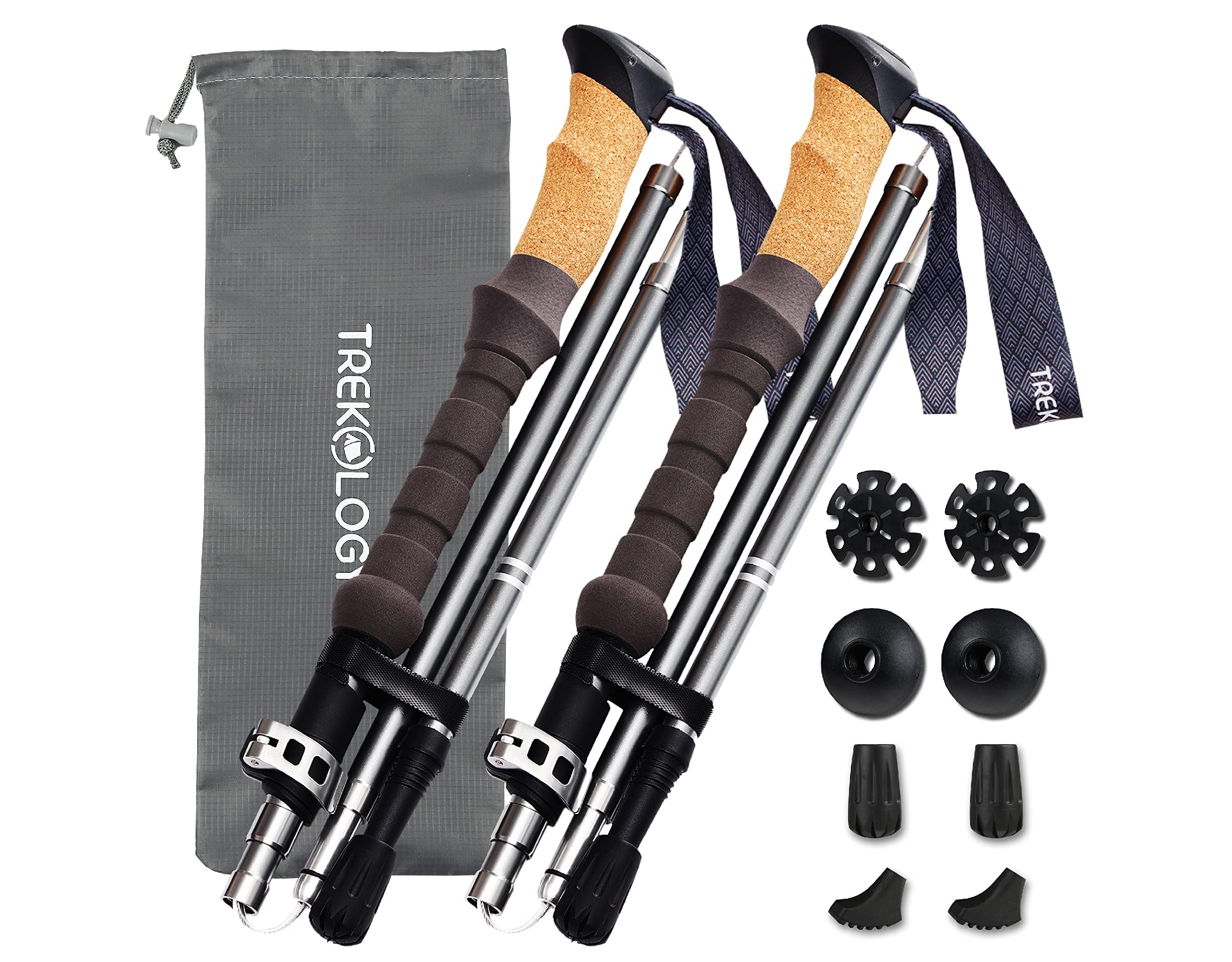 TREKOLOGY Trekking Poles Collapsible Nordic Hiking Poles - Cork Handle 2pc Ultralight Folding Walking Sticks, Hiking Sticks, Lightweight Aluminum Foldable Trekking Walking Sticks for Seniors Women Men