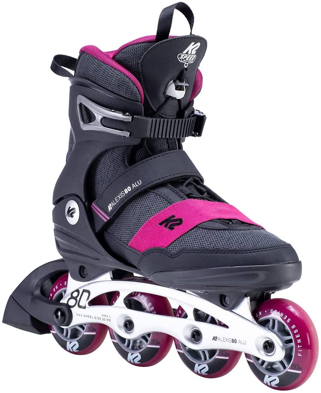 K2 Alexis 80 ALU Womens Inline Skates - Black/Berry / 7.0