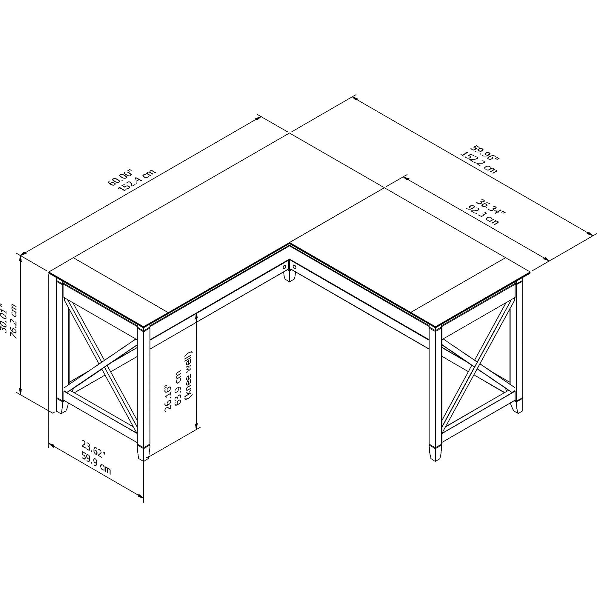 Bush Furniture Key West 60W Modern Farmhouse L Shaped Desk in Bing Cherry | 60-Inch Corner Table for Home Office