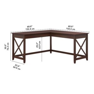 Bush Furniture Key West 60W Modern Farmhouse L Shaped Desk in Bing Cherry | 60-Inch Corner Table for Home Office