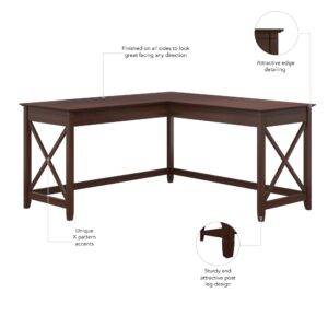 Bush Furniture Key West 60W Modern Farmhouse L Shaped Desk in Bing Cherry | 60-Inch Corner Table for Home Office