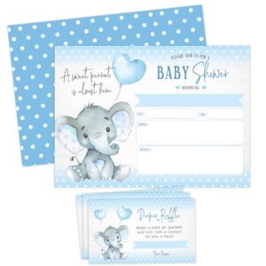 your main event prints boy elephant baby shower invitations, peanut baby shower invites with diaper raffles cards, sprinkle, 20 invites including envelopes