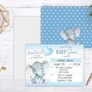 Your Main Event Prints Boy Elephant Baby Shower Invitations, Peanut Baby Shower Invites with Diaper Raffles Cards, Sprinkle, 20 Invites Including Envelopes