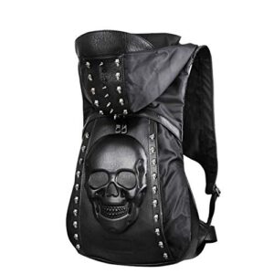 Personality 3D Skull Leather Backpack Rivets Skull Backpack with Hood Cap Apparel Bag Cross Bags