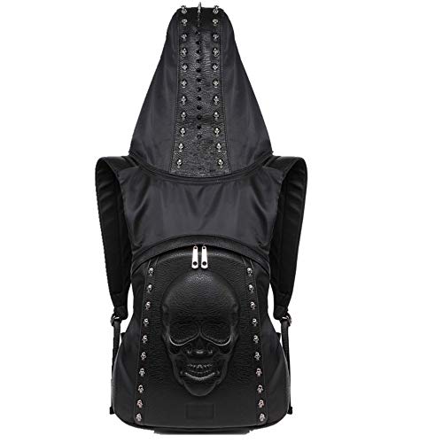 Personality 3D Skull Leather Backpack Rivets Skull Backpack with Hood Cap Apparel Bag Cross Bags