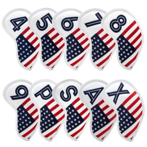 golf iron head covers set 10pcs/set iron headcover golf iron club cover usa american flag for titleist, callaway, ping, taylormade pxg0311 (white2)