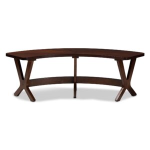 Baxton Studio Berlin Mid-Century Dining Bench Walnut Finished Wood Curved Dining Bench