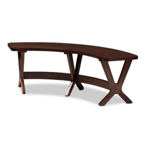 Baxton Studio Berlin Mid-Century Dining Bench Walnut Finished Wood Curved Dining Bench