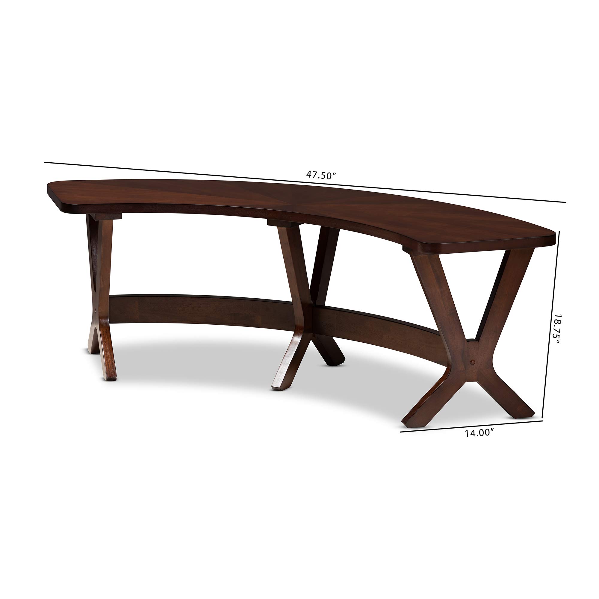 Baxton Studio Berlin Mid-Century Dining Bench Walnut Finished Wood Curved Dining Bench