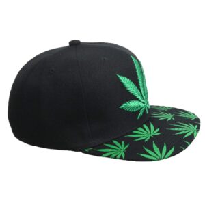 90210 Wholesale Weed Baseball Cap Marijuana Canabis Pot Fashion Hip Hop Caps Snapback Party Hat (Black/Green)