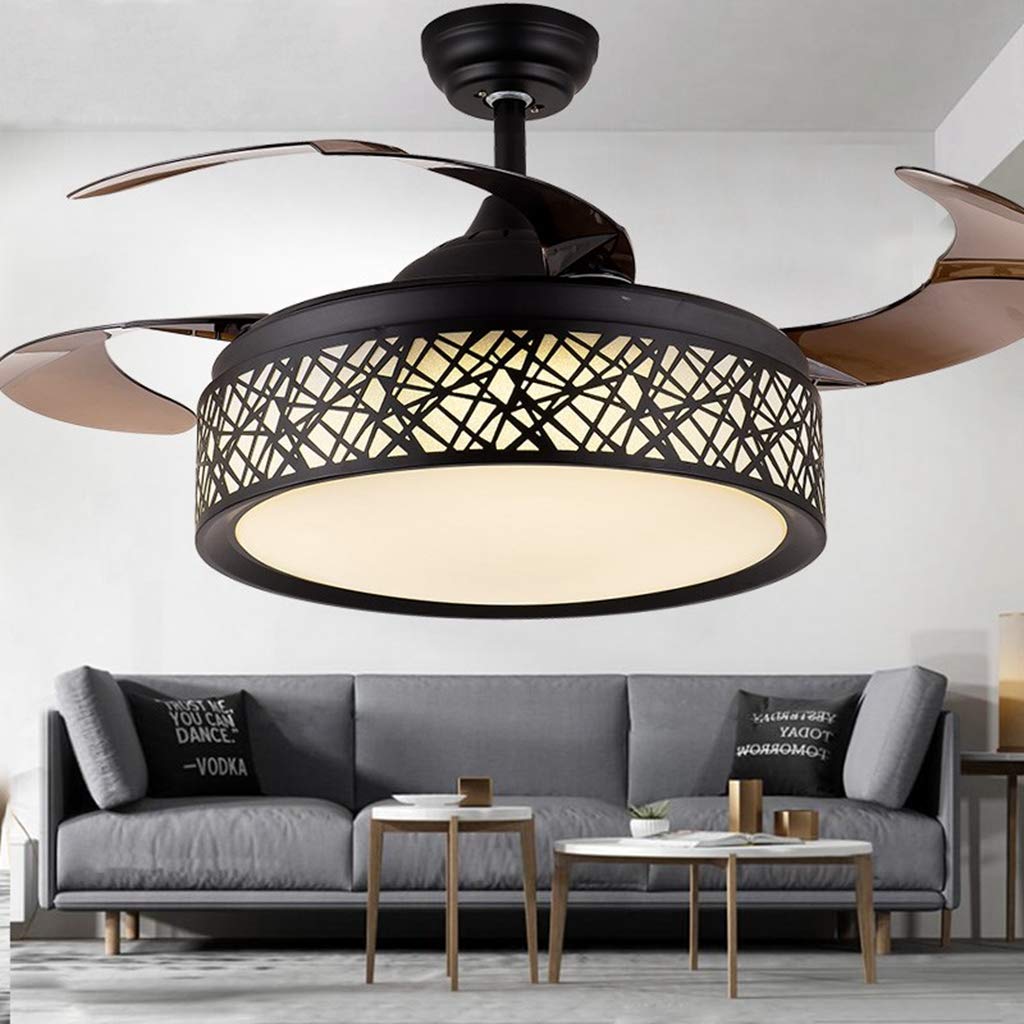 Fandian 42In Modern Ceiling Fan with Lights Remote Control Chandelier Lighting Fixtures Silent Retractable Blades, 3 Light Colors, Black Bird Nest Fandelier for Living Room, Bedroom