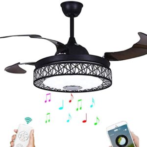 SenHome 42 Inch Ceiling Fan with Light and Remote LED Three-Light Retractable Blades with Bluetooth Speaker Music Ceiling Light for Living room/Restaurant/Hall