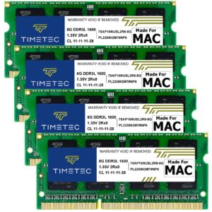 timetec 32gb kit(4x8gb) compatible for apple ddr3l 1600mhz pc3l-12800 cl11 for imac (mid 2011, late 2012, late 2013, late 2014 retina 5k, mid 2015 retina 5k) sodimm memory module mac ram upgrade