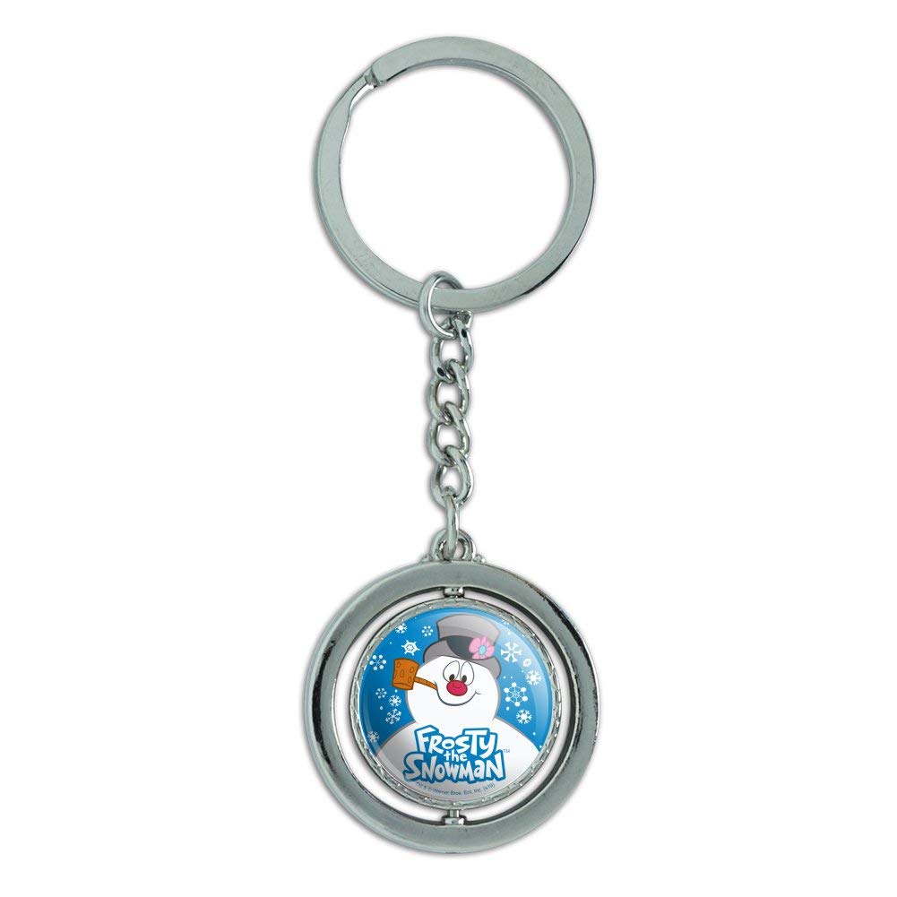 GRAPHICS & MORE Frosty the Snowman Snowing Keychain Spinning Round Chrome Plated Metal