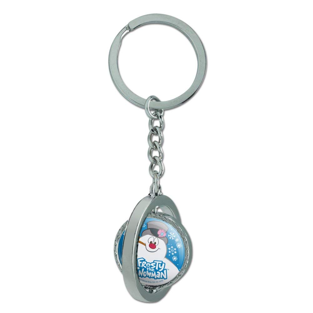 GRAPHICS & MORE Frosty the Snowman Snowing Keychain Spinning Round Chrome Plated Metal