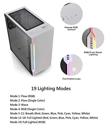 Thermaltake H200 Tempered Glass Snow Edition RGB Light Strip ATX Mid Tower Case with One 120mm Rear Fan Pre-Installed CA-1M3-00M6WN-03