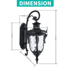 LONEDRUID Outdoor Wall Light Fixtures Black 20.47" H Exterior Wall Lantern Waterproof Sconce Porch Lights Wall Mount with Hammered Glass Shade for House