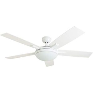 prominence home emporia, 52 inch contemporary indoor led ceiling fan with light, remote control, dual mounting options, dual finish blades, reversible motor - 51021-01 (bright white)