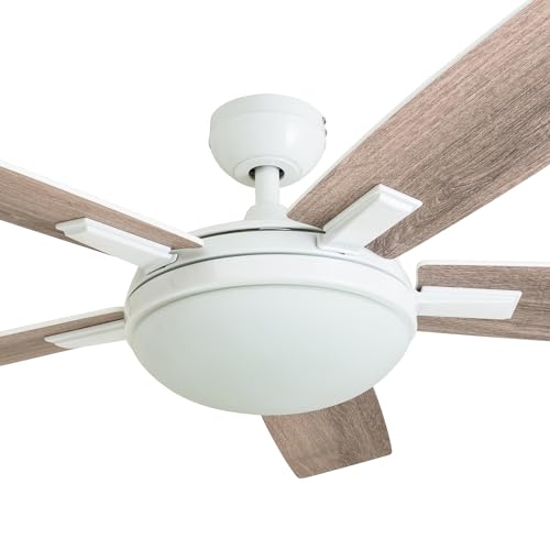 Prominence Home Emporia, 52 Inch Contemporary Indoor LED Ceiling Fan with Light, Remote Control, Dual Mounting Options, Dual Finish Blades, Reversible Motor - 51021-01 (Bright White)