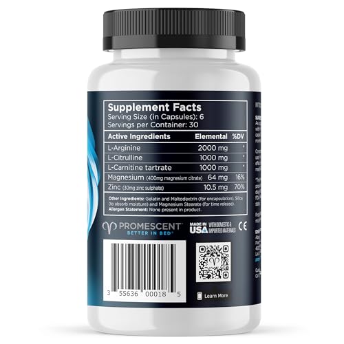 VitaFLUX Triple Power Nitric Oxide Supplement for Male Performance, Stamina, Energy, Recovery - L Arginine 2000mg, L Carnitine 1000mg, Zinc, Magnesium - Amino Acids, 180 Capsules