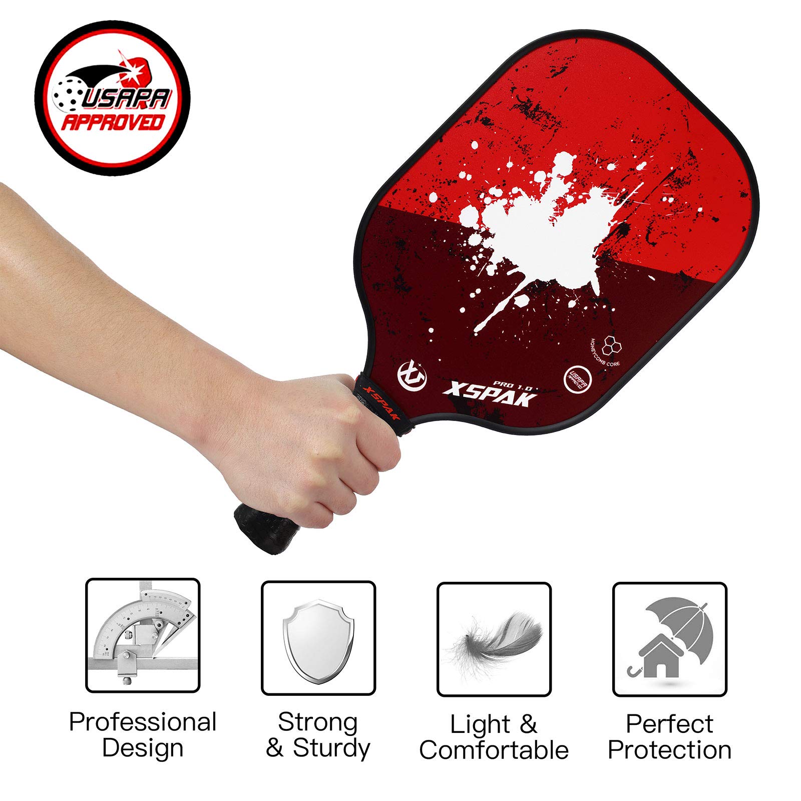 XS XSPAK Pickleball Paddles Set of 2, USAPA Graphite Pickleball Rackets Set Including Bag, 4 Pickleball Balls, Feature Premium Graphite Face and Polypropylene Honeycomb Core, Lightweight Pickleball