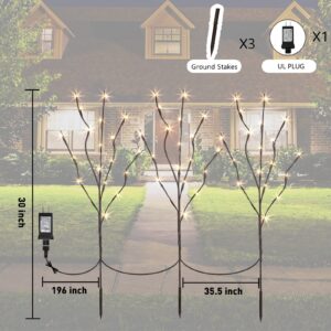 PEIDUO Lighted Willow Branch 30Inch 3PK 60L LED Pathway Lights for Christmas Room Decoration Indoor Apartment Outdoor Stake Lights for Lawn