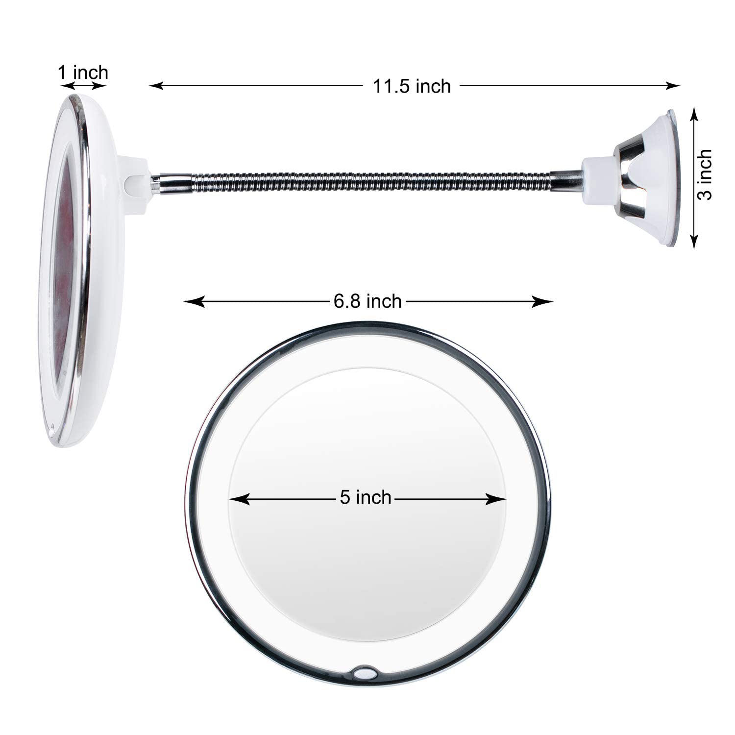 10x Magnifying Mirror with Light, Flexible Gooseneck Make up Mirror with Lights and Magnification, Battery Operated Cordless Magnified Mirror with Suction Cups for Wall Bathroom