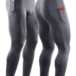 NELEUS Men's 3 Pack Dry Fit Compression Pants Running Tights with Pocket,6069,Black/Grey/Navy,US L,EU XL